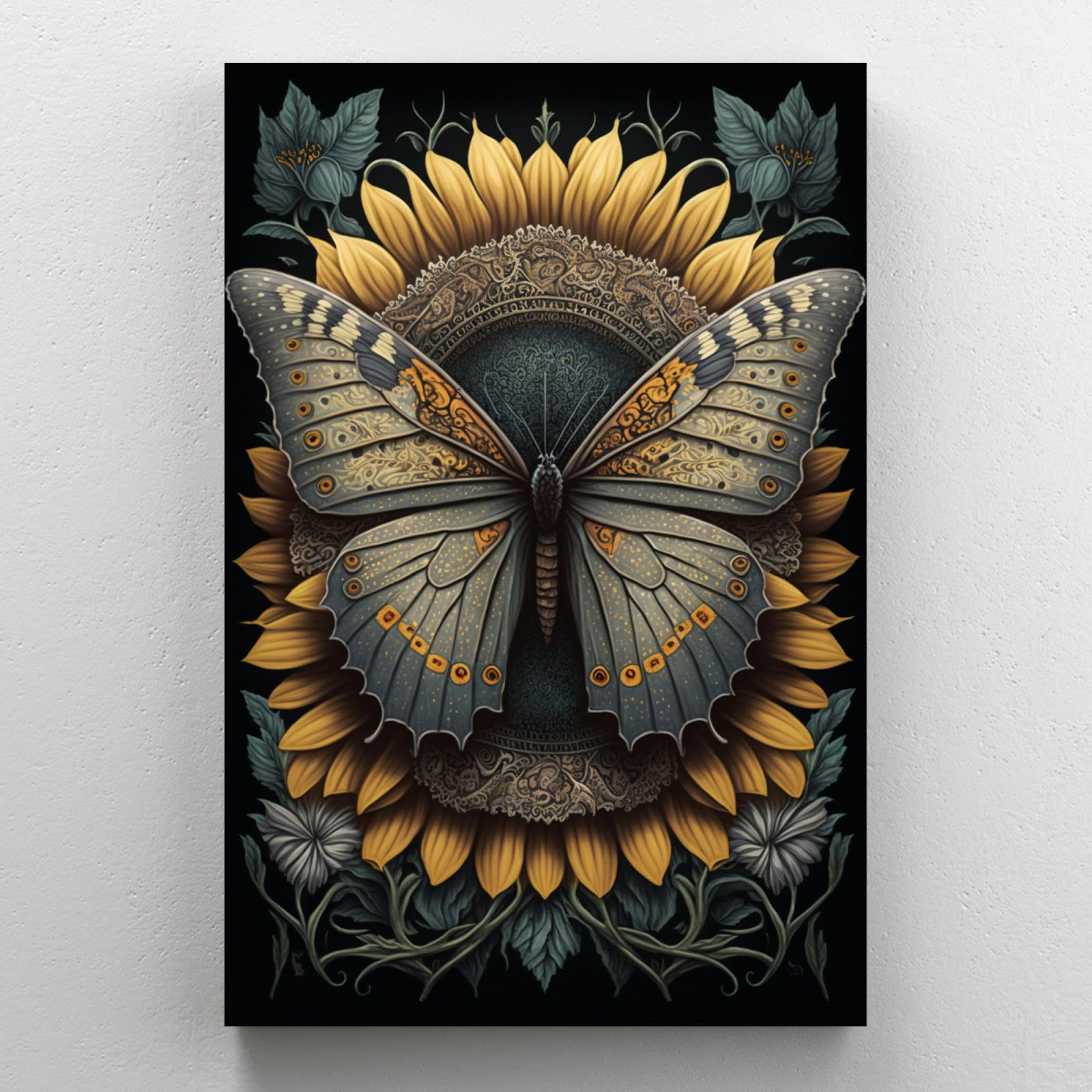 August Grove® Sunflowers and Butterfly - Wrapped Canvas Graphic Art | Wayfair